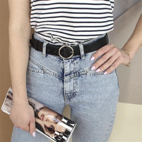 Ремінь жіночий шкіряний з круглою пряжкою Jk 3542 чорний 125 см Стильні аксесуари з