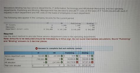 Solved Woodstock Binding Has Two Service Departments It