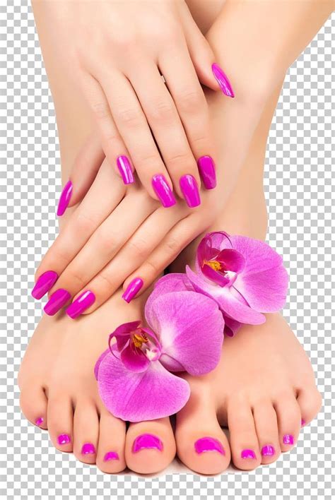 Pink Manicure And Pedicure With Orchid Flower