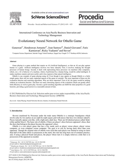 Pdf Evolutionary Neural Network For Othello Game