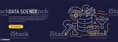 데이터 과학 및 데이터 분석 관련 웹 배너 라인 스타일 웹 배너 웹 사이트 헤더 등에 대한 현대적인 디자인 벡터 일러스트레이션 데이터에 대한 스톡 벡터 아트 및 기타 이미지