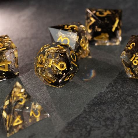 Golden Eclipse Dice Set For Dnd Sharp Edge Resin Dice For Etsy