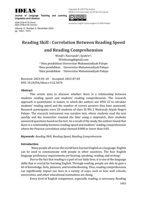 pdf reading skill correlation between reading speed and reading