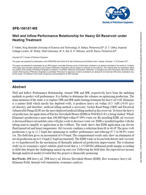 2017 Well And Inflow Performance Relationship For Heavy Oil Reservoir Under Heating Treatment