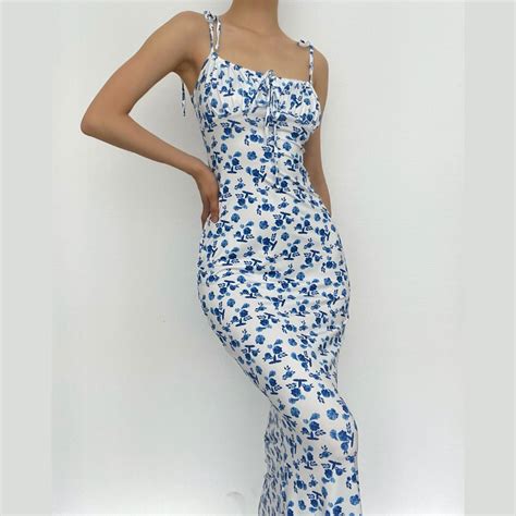 Flower Print Self Tie Backless Mermaid Hem Maxi Dress Tight Floral