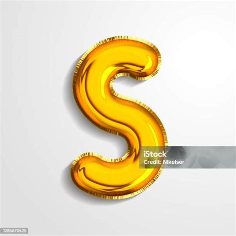 골드 메탈릭 헬륨 알파벳 풍선 호일 문자 S 사실3d 렌더 공기 풍선 황금 풍선 알파벳 벡터 일러스트레이션 컬렉션 3차원 형태에 대한 스톡 벡터 아트 및 기타 이미지