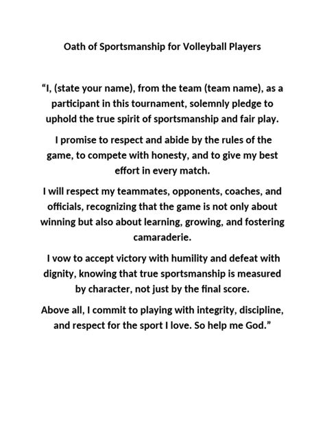 Volleyball Players Sportsmanship Oath Pdf
