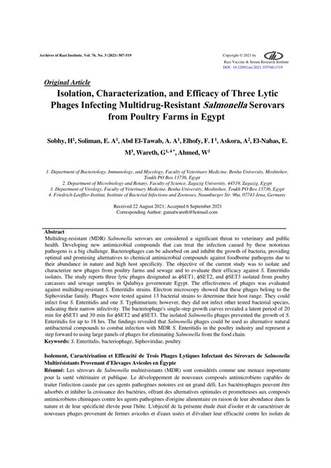 Pdf Isolation Characterization And Efficacy Of Three Lytic Phages Infecting Multidrug