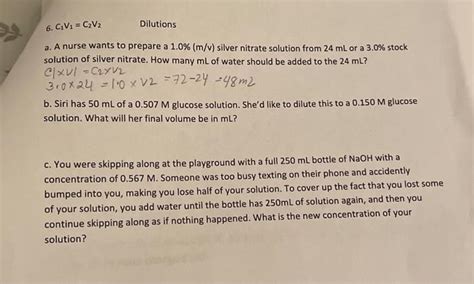solved 6 c1v1 c2v2 dilutions a a nurse wants to prepare a