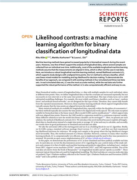 PDF Likelihood Contrasts A Machine Learning Algorithm For Binary Classification Of