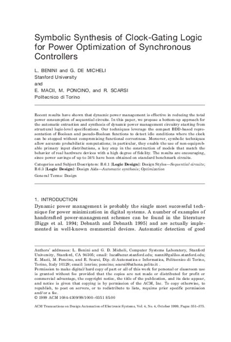 Pdf Symbolic Synthesis Of Clock Gating Logic For Power Optimization Of Synchronous Controllers