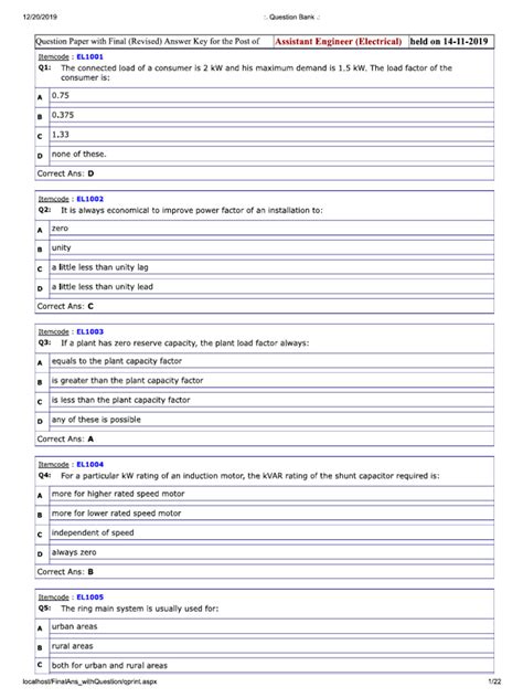Assistant Engineer Electrical 2019 Pdf