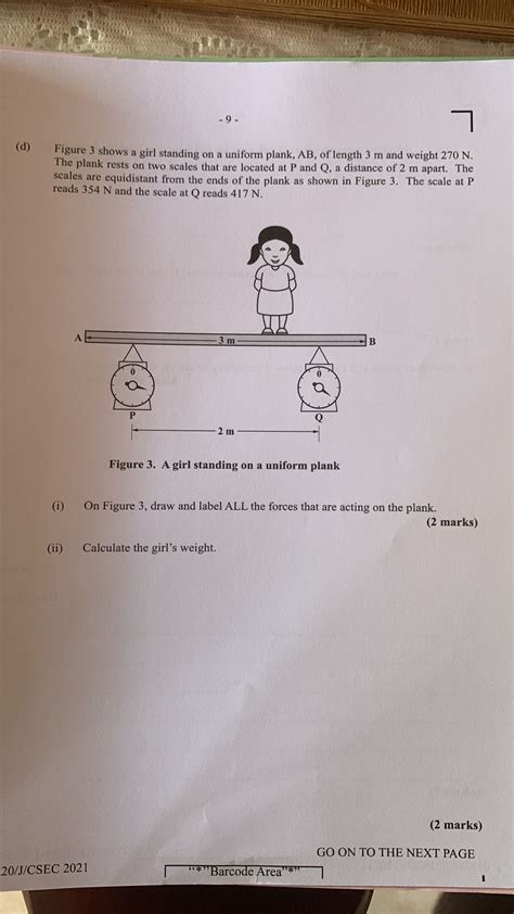 Solved D Figure Shows A Girl Standing On A Uniform Chegg Com