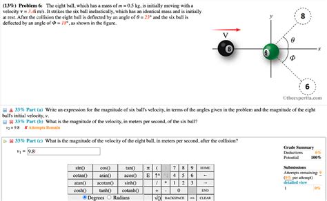 Solved 13 Problem 6 The Eight Ball Which Has A Mass Of