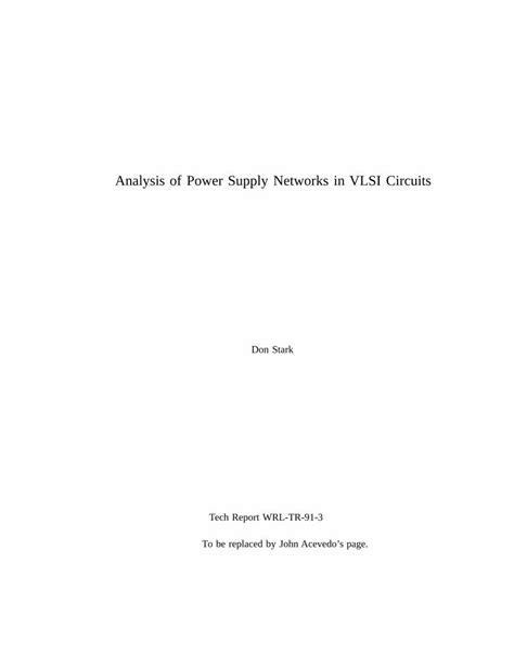 Pdf Analysis Of Power Supply Networks In Vlsi Circuits Of Power