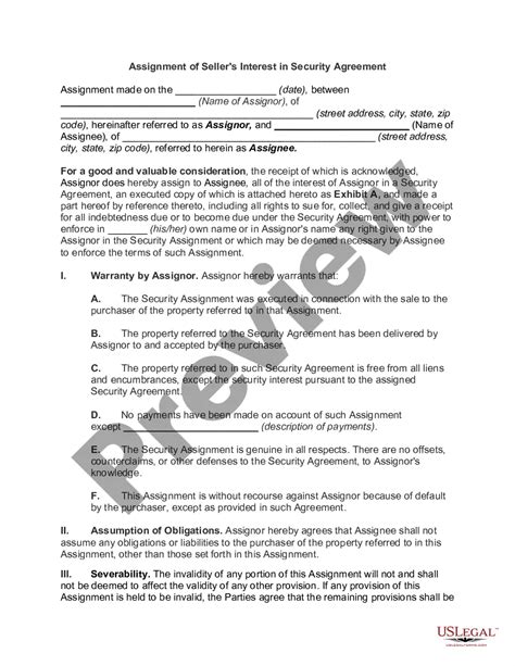 Kansas Assignment Of Sellers Interest In Security Agreement Us Legal