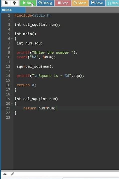 C Program To Find Square Of A Number Using Function Short Youtube