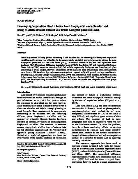 Report Pdf Developing Vegetation Health Index From Biophysical