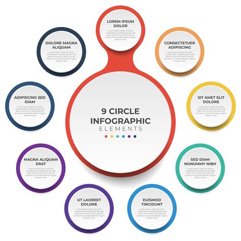 Circular Layout Diagram With 9 Points Of Steps Sequence Colorful