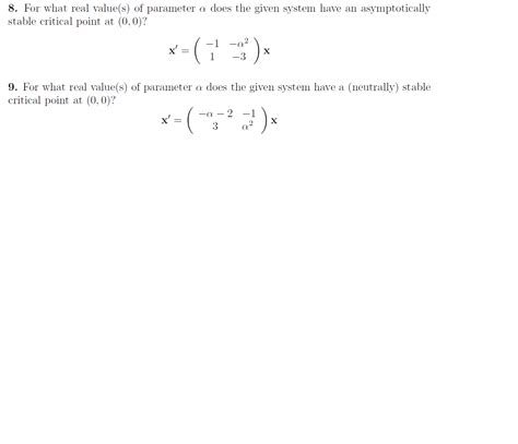 solved for what real value s of parameter alpha does the