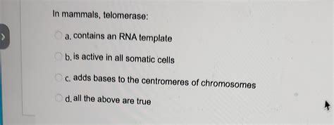 Solved In Mammals Telomerase A Contains An Rna Template