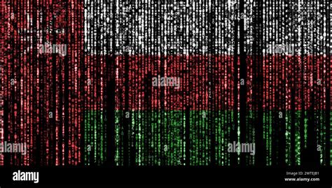 Flag Of Oman On A Computer Binary Codes Falling From The Top And Fading