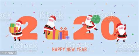 산타 클로스와 해피 홀리데이 인사말 카드 크리스마스 파티를위한 선물 상자 메리 크리스마스 엽서 해피 뉴 2020 년 배너 와 산타 용 포스터 초대장 벡터 일러스트레이션 12