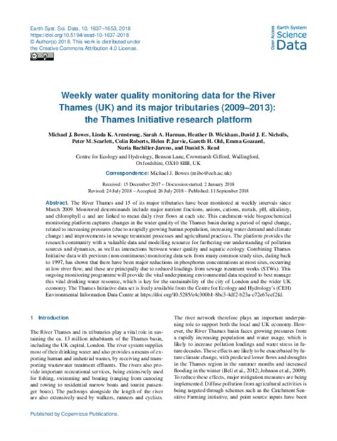 pdf weekly water quality monitoring data for the river thames uk
