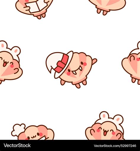 Cute Seashell With Smiling Face Seamless Pattern Vector Image