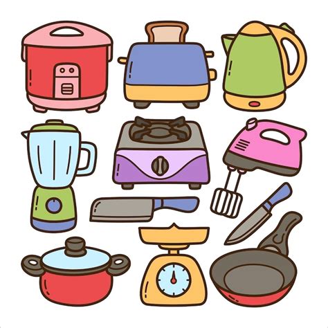 주방 용품 낙서 그림 프리미엄 벡터