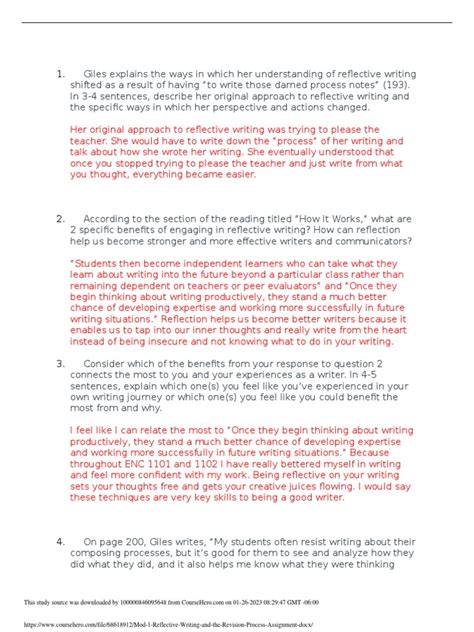 mod 1 reflective writing and the revision process assignment pdf