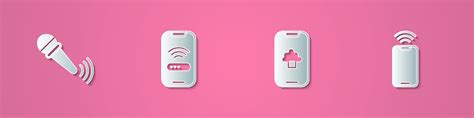 종이 컷 무선 마이크 Wifi 무선 클라우드 기술 데이터 및 아이콘이 있는 모바일을 설정합니다 종이 아트 스타일 벡터 0명에 대한 스톡 벡터 아트 및 기타 이미지 Istock
