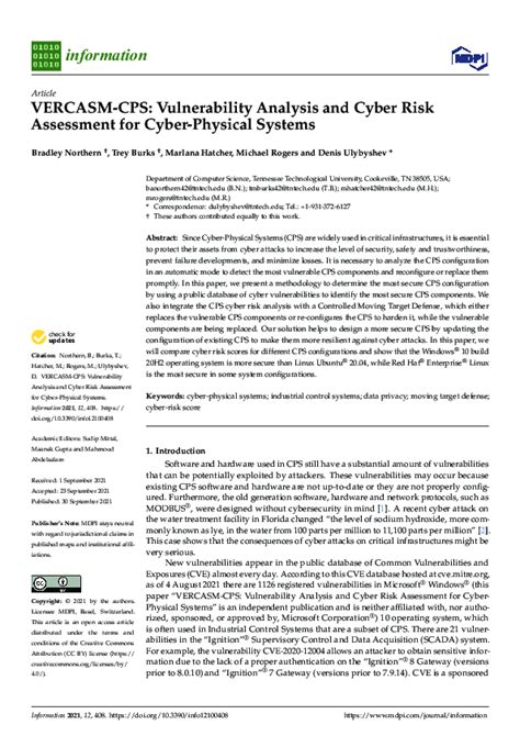 Pdf Vercasm Cps Vulnerability Analysis And Cyber Risk Assessment For Cyber Physical Systems