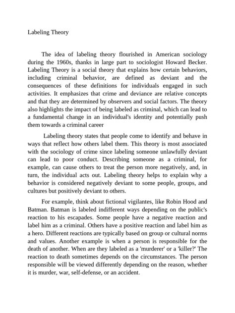 Labeling Theory Pdf Social Science