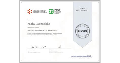 raghu m on linkedin completion certificate for financial investment