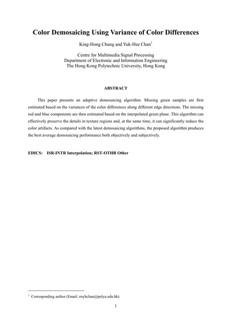 PDF Color Demosaicing Using Variance Of Color Differences