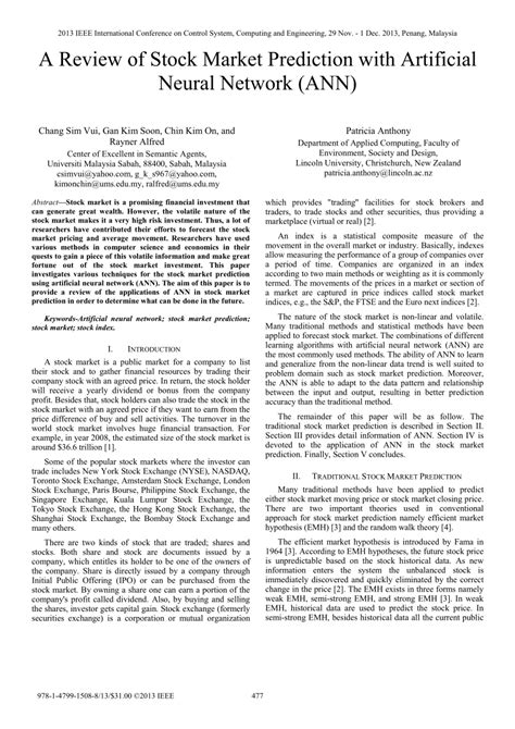 Pdf A Review Of Stock Market Prediction With Artificial Neural Network Ann