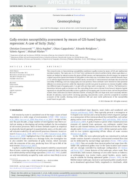 pdf gully erosion susceptibility assessment by means of gis based