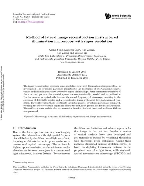 Pdf Method Of Lateral Image Reconstruction In Structured Illumination Microscopy With Super