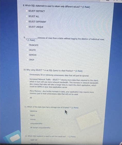 Solved Which SQL Statement Is Used To Return Only Chegg Com
