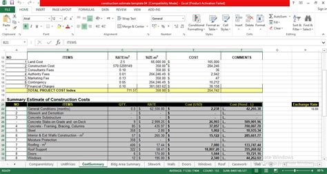 Construction Estimate Template Excel Free