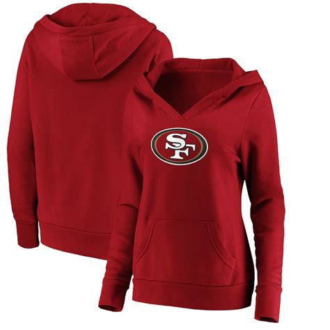 Womens San Francisco 49ers Scarlet Primary Team Logo V Neck Pullover Hoodie