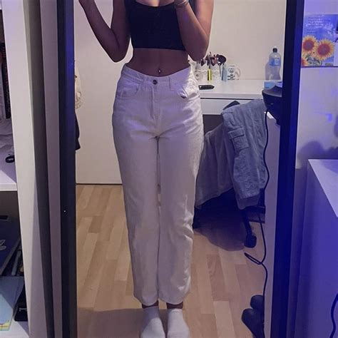 High Waisted White Mom Jeans In Perfect Condition Depop