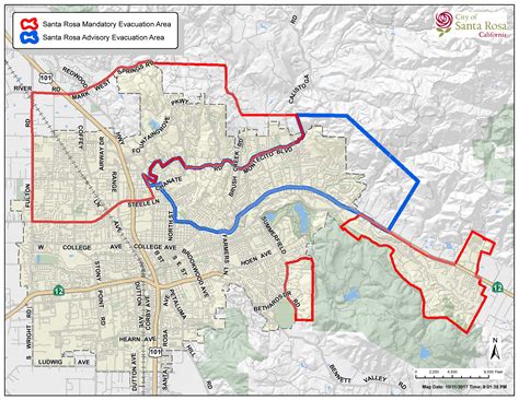 Santa Rosa California Wildfire Evacuation Areas Sonoma County