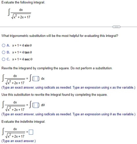 Solved Evaluate The Following Integral X2 2x 17dx What Chegg Com