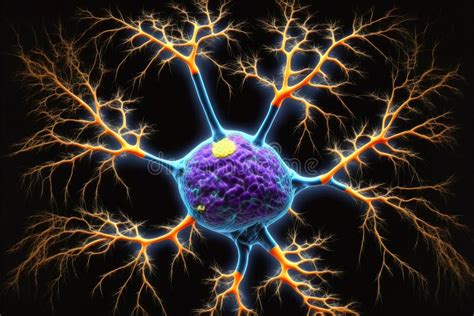 Nerve Cell With Dendrites Macro View Of Neuron Inside Brain Generative Ai Stock Illustration