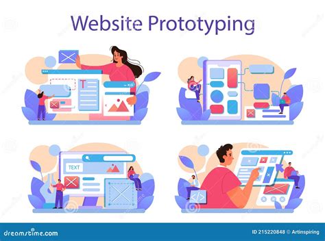 Website Prototyping Set Web Page Modeling Interface Development Stock Vector Illustration Of