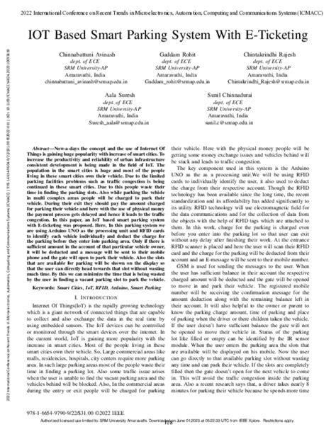 pdf iot based smart parking system with e ticketing