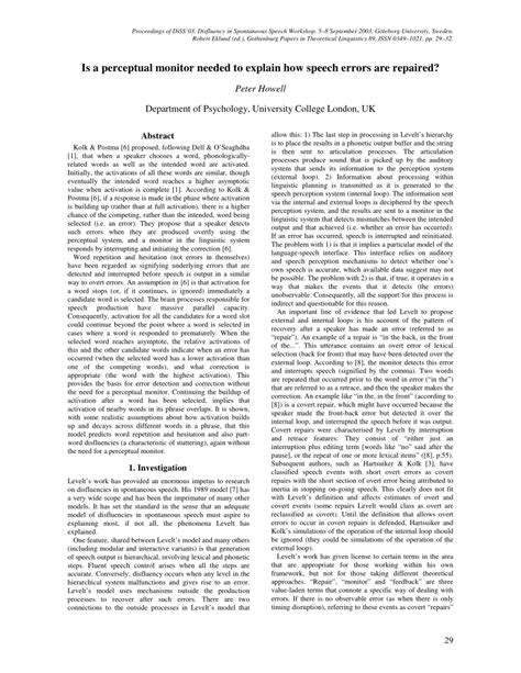 Pdf Is A Perceptual Monitor Needed To Explain How Speech Errors Are Repaired