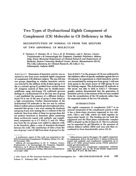 Pdf Two Types Of Dysfunctional Eighth Component Of Complement C8